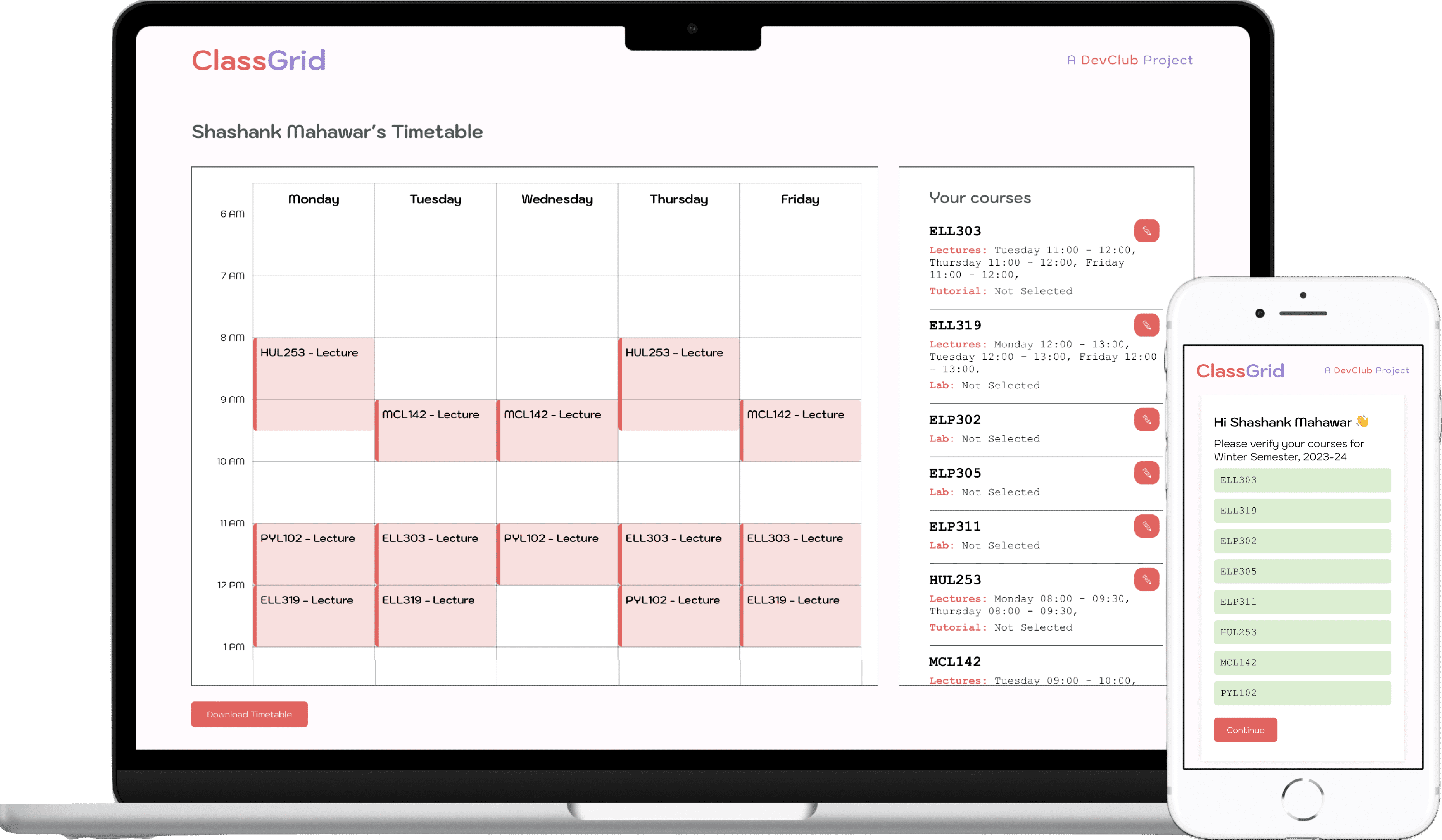 ClassGrid by DevClub - Your Semester Timetable in 2 Minutes